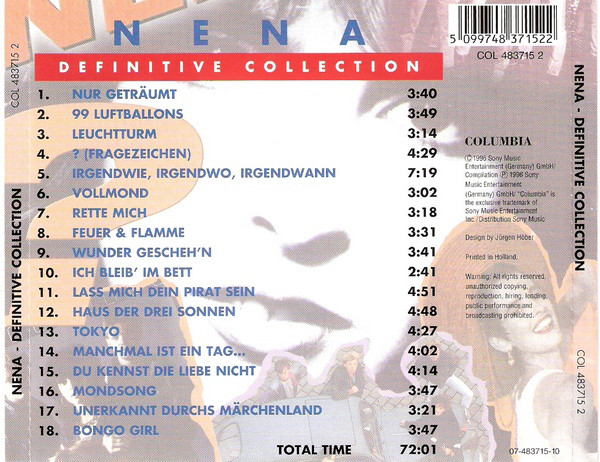 Nena Definitive Collection : Back | CD Covers | Cover Century | Over 1. ...